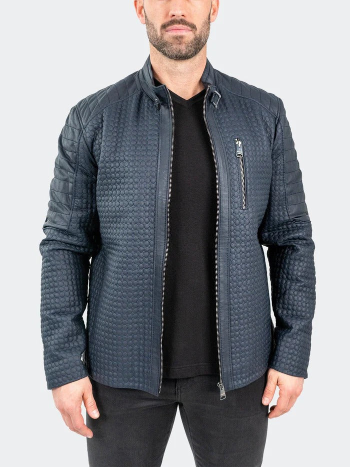 Maceoo Jacket | Leather Braille Navy – Men Fashion